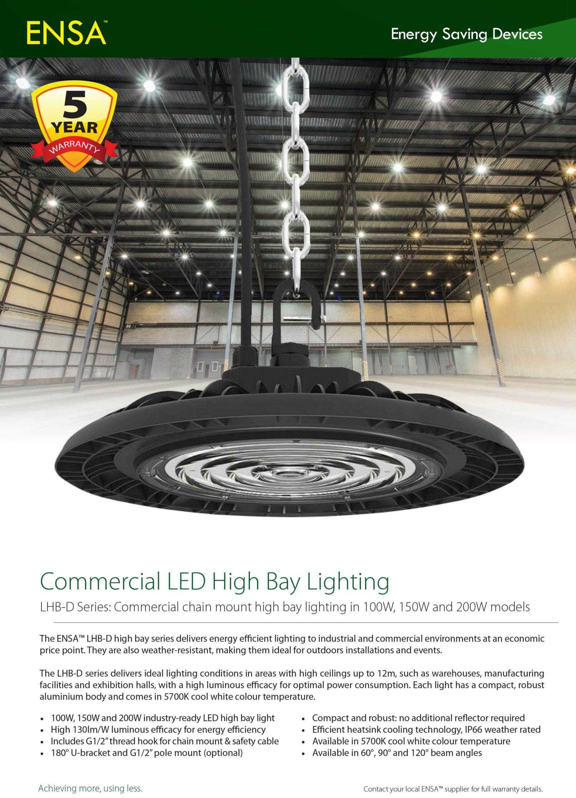 ENSA Commercial 100W LED High Bay Light (5700K) LHB-D100-C