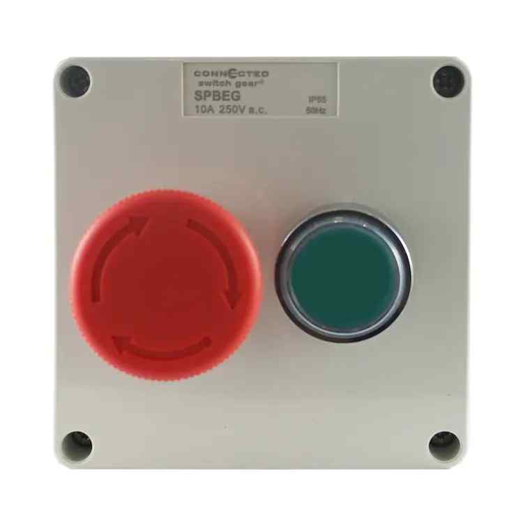 CGS Push Button Control Box IP55 Emergency Stop + Green 240V AC 3A ...